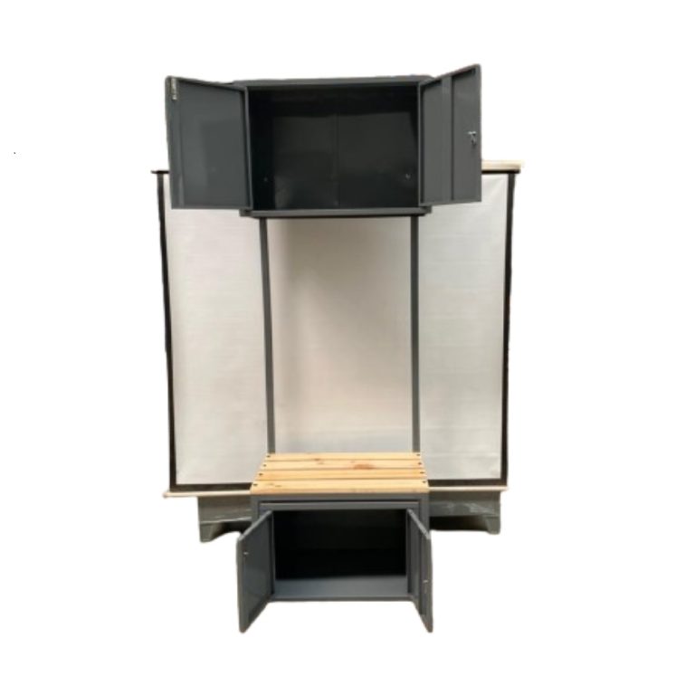 Locker metálico doble cajón con banca - Santiago Muebles